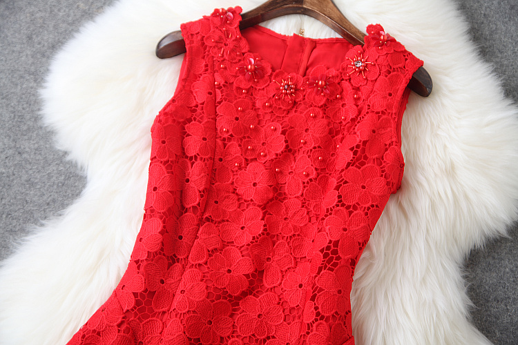 Beaded Lace Dress In Red on Luulla