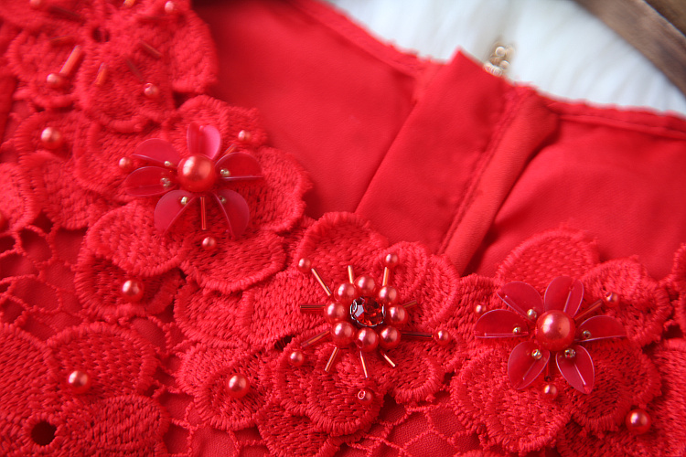 Beaded Lace Dress In Red on Luulla