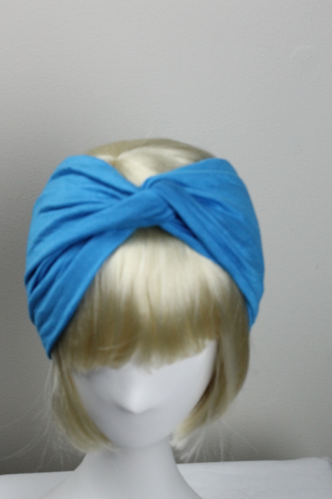 Woman Handmade Twist Turban Headband Head Warmer Hat Cap Turquoise On