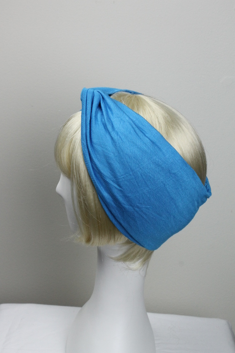 Woman Handmade Twist Turban Headband Head Warmer Hat Cap Turquoise On